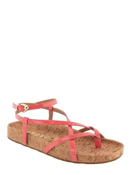 Aerosoles Leera Ankle Strap Flat Sandal - Coral Patent Faux Leather/cork