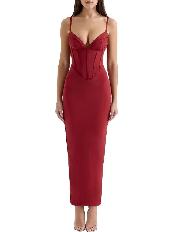 House Of Cb Romy Corset Maxi Dress - Red Dahlia