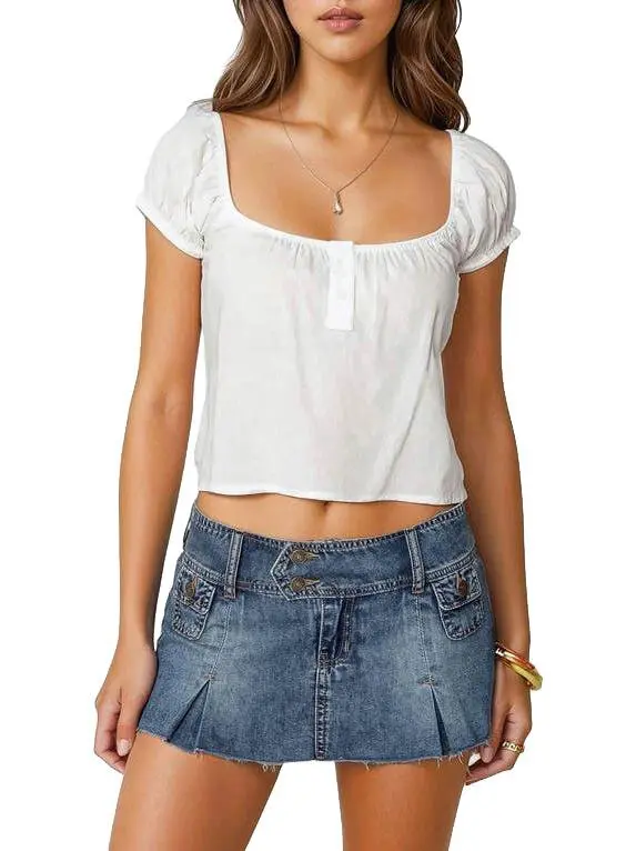 EDIKTED Eliora Puff Sleeve Crop Top - White