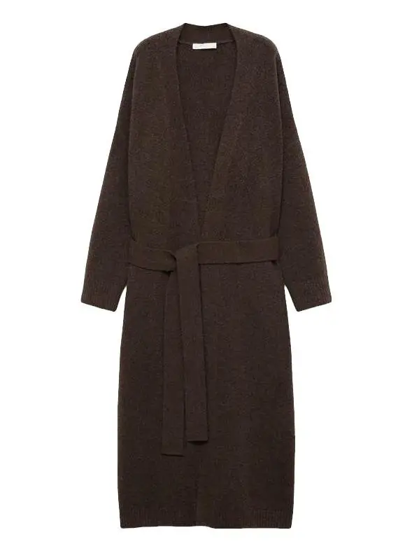 Mango Longline Tie Belt Cardigan - Chocolate