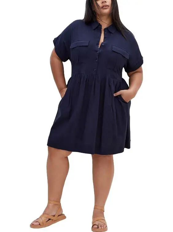 City Chic Lyra Tiered Shirt Dress - Navy
