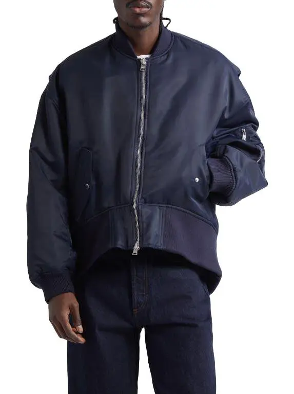 JW Anderson Curved Hem Oversize Bomber Jacket - Navy