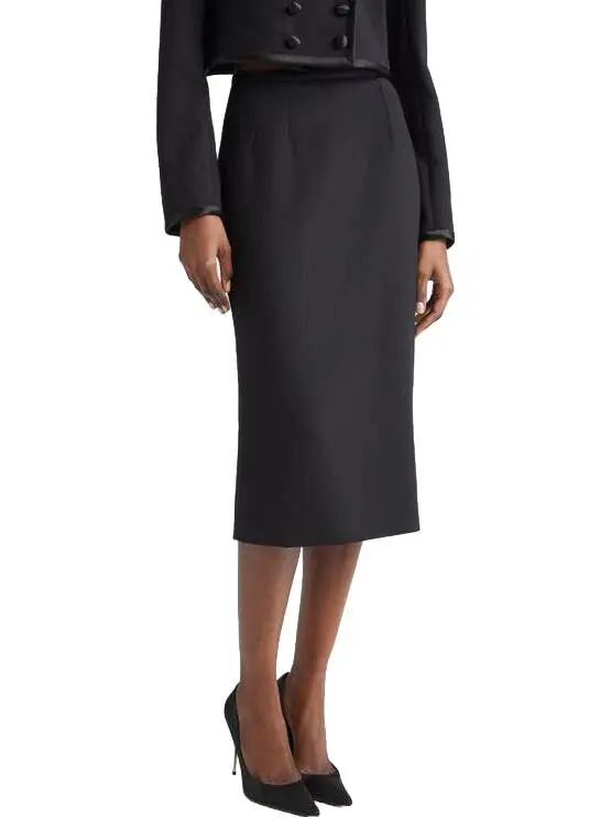 Dolce & Gabbana Stretch Crepe Pencil Skirt With Satin Trim - Nero