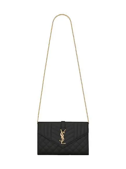 Saint Laurent Monogram Chain Wallet Grain De Poudre - Black