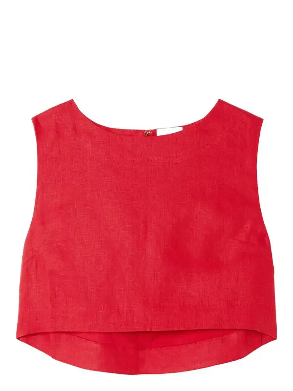 Posse Martina Cropped Linen Top - Red