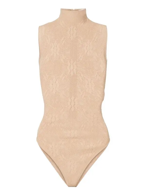 Victoria Beckham Sheer High-neck Lace Bodysuit - Beige
