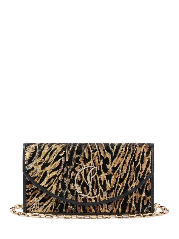 CHRISTIAN LOUBOUTIN Loubi54 Leopard-print Crepe Satin Clutch - Black
