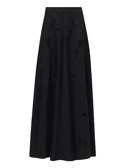 LEEM Embroidered Cotton-blend Midi Skirt - Black