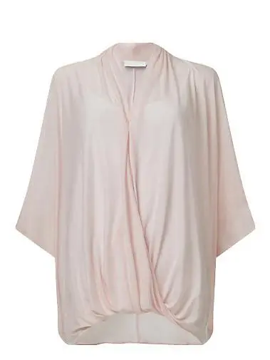 LEEM Wrap-detail Short-sleeve Jersey Top - Pink