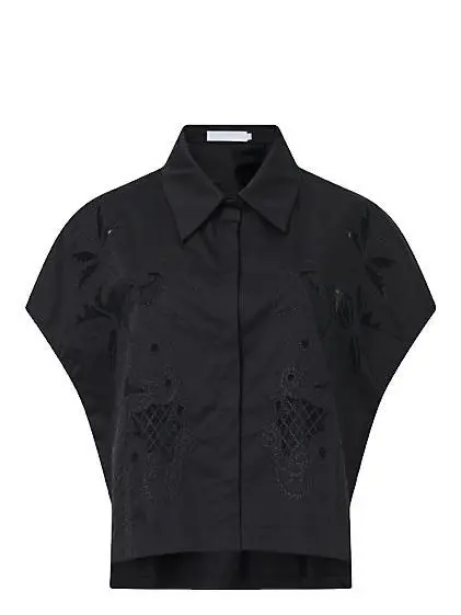 LEEM Embroidered Cropped Cotton-blend Shirt - Black