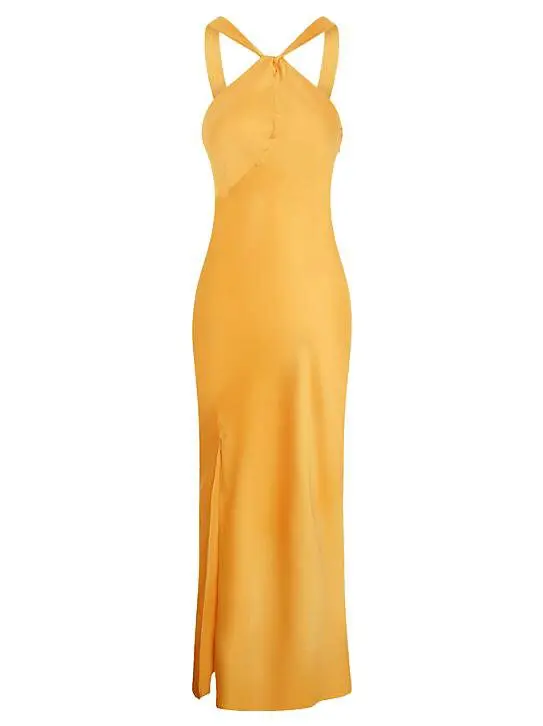 OMNES Alessia Halter-neck Satin Maxi Dress - Yellow
