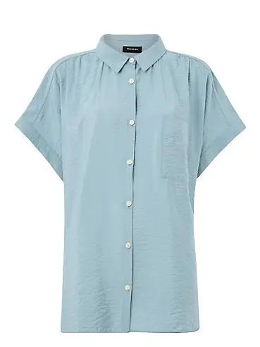 Whistles Nicola Button-through Short-sleeve Woven Shirt - Pale Blue