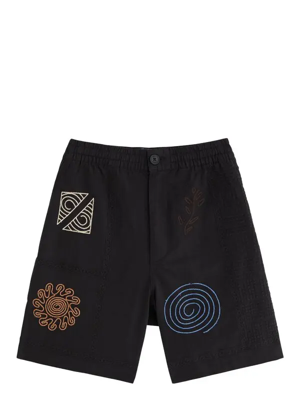 WAX LONDON Doodle Embroidered Cotton-blend Shorts - Navy