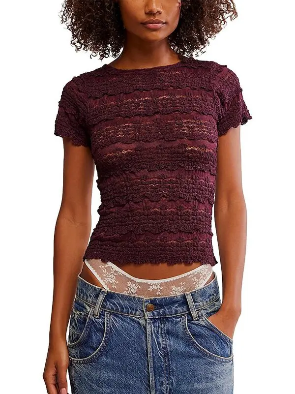 Free People Angelina Lace Tee - Wine