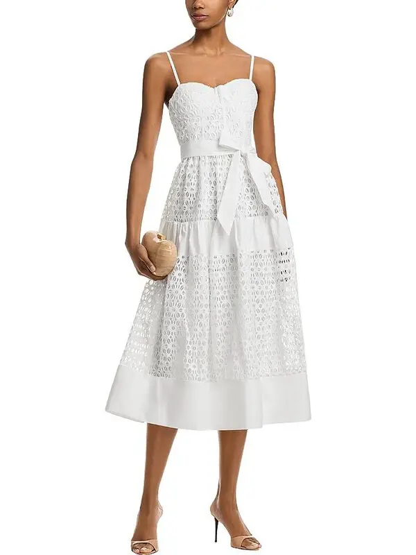 Aqua Eyelet Midi Dress - White