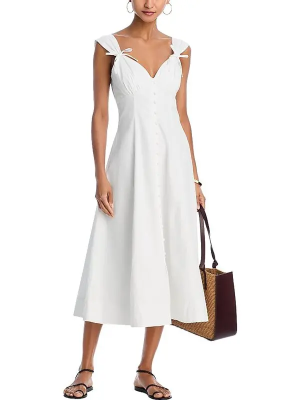 Aqua Cotton Poplin Midi Dress - White