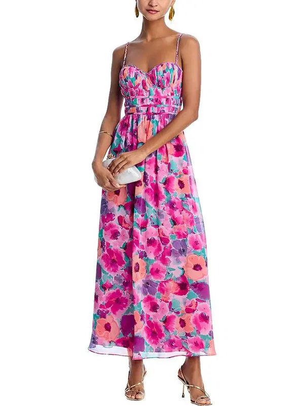 Aqua Floral Print Maxi Dress - Purple Multi