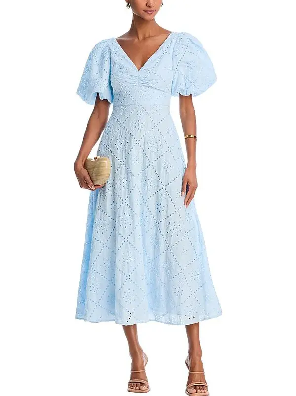 Aqua Eyelet Midi Dress - Sky Blue