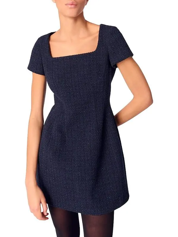Maje Short Tweed A-line Dress - Navy