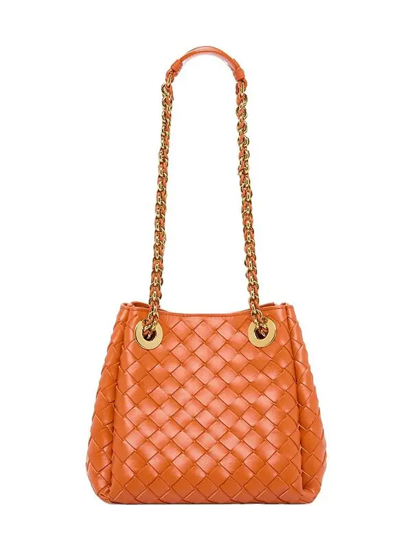 Bottega Veneta Small Intrecciato Leather Parachute Shoulder Bag - Burned Orange/brass