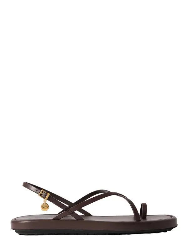 TOD'S Embellished Leather Sandals - Brown