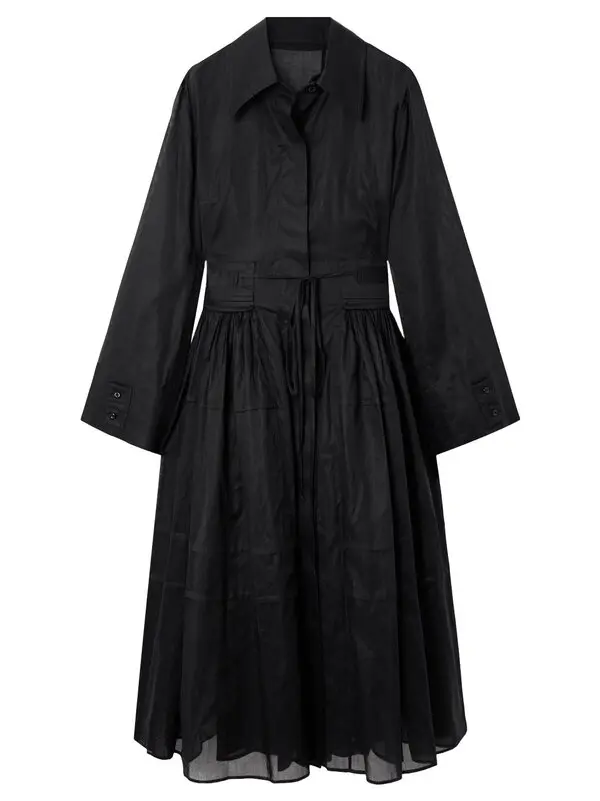 JIL SANDER Gathered Cotton-poplin Midi Shirt Dress - Black