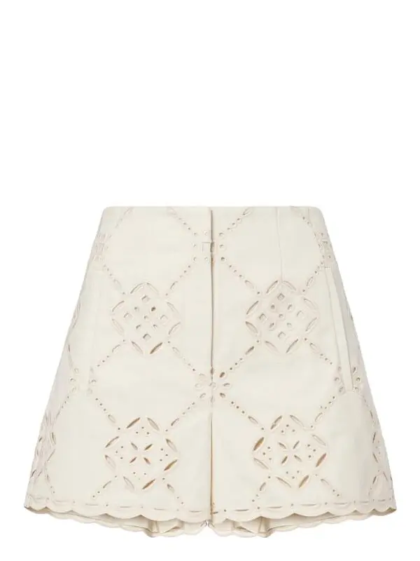 Veronica Beard Jazmin Laser-cut Cotton Shorts - White