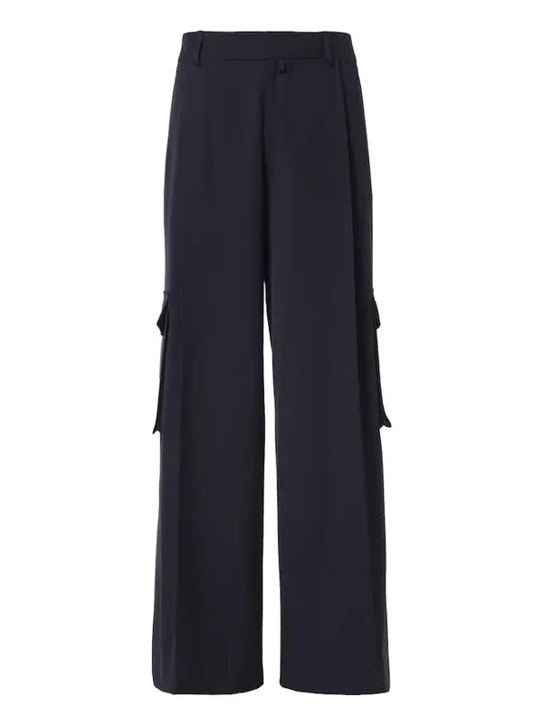 Dries Van Noten High-rise Wool Wide Leg Cargo Trousers - Blue