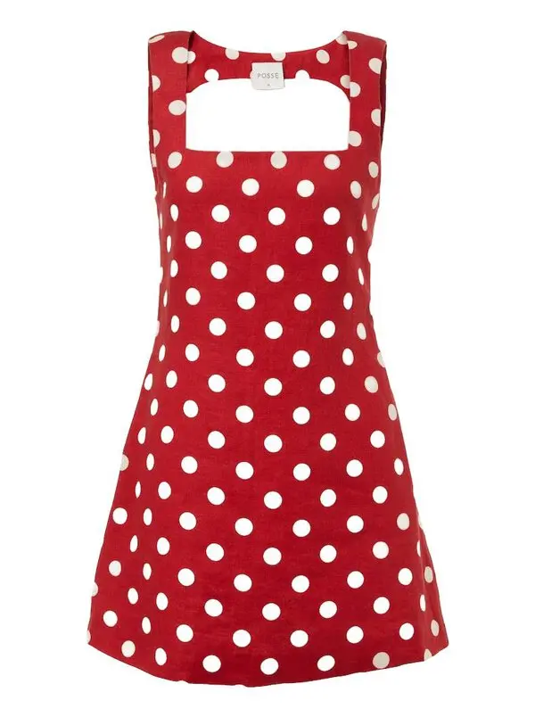 Posse Alice Polka-dot Linen Minidress - Red
