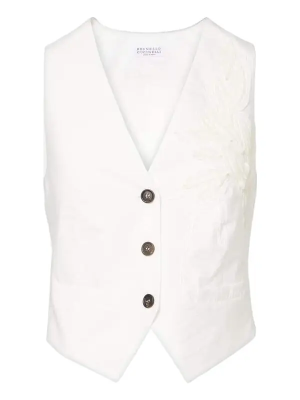 Brunello Cucinelli Cotton-blend Poplin Vest With Monili Applique - Beige