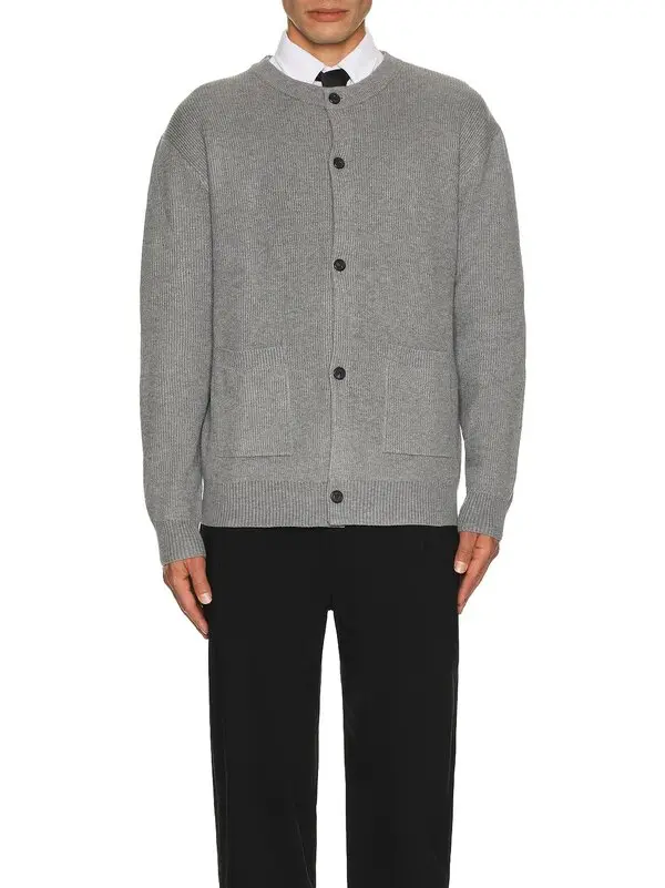 WAO Wool Blend Round Neck Cardigan - Grey