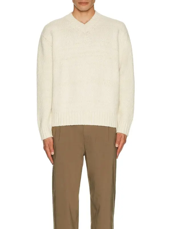 WAO Slub Yarn V-neck Sweater - Ivory