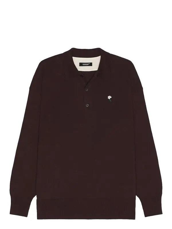 UNDERCOVERISM Long Sleeve Polo Shirt In Burgundy - Bordeaux
