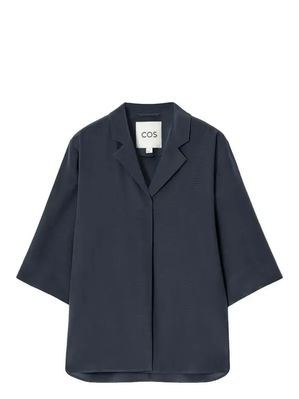 Cos Camp-collar Mulberry Silk Shirt - Navy
