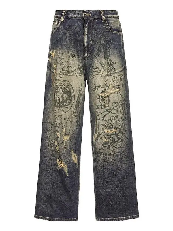 JADED LONDON Grafitti Colossus Washed Jeans - Blue