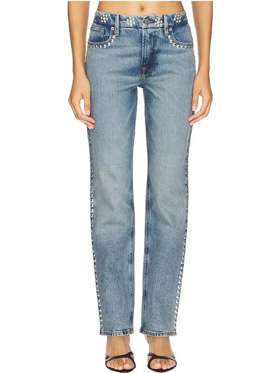 Good American Good Icon Studded Straight Jeans - Indigo895