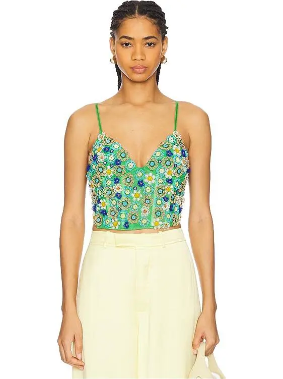 LA FUORI Mossy Meadow Beaded Bustier - Moss Multi
