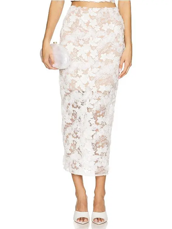ELLIATT Vonni Floral Sequin Skirt - White