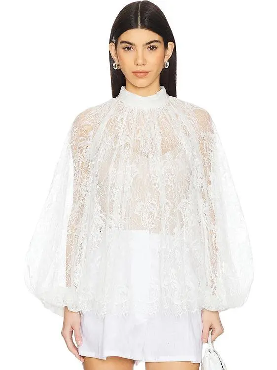 Hemant & Nandita Lace Mock Neck Puff Sleeve Top - White