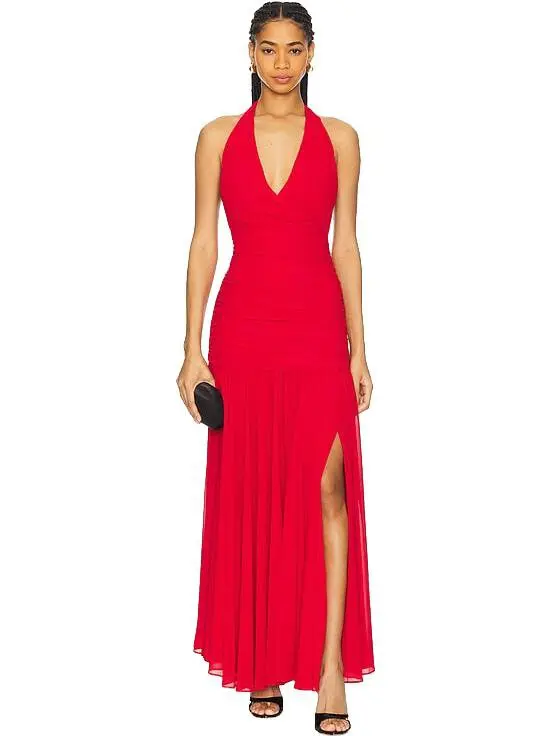 Bardot Mave Halter Neck Maxi Dress - Red
