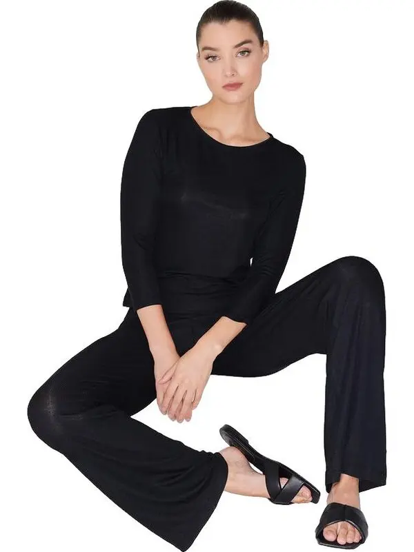 Natori Rib Essentials Long Sleeve Pj - Black