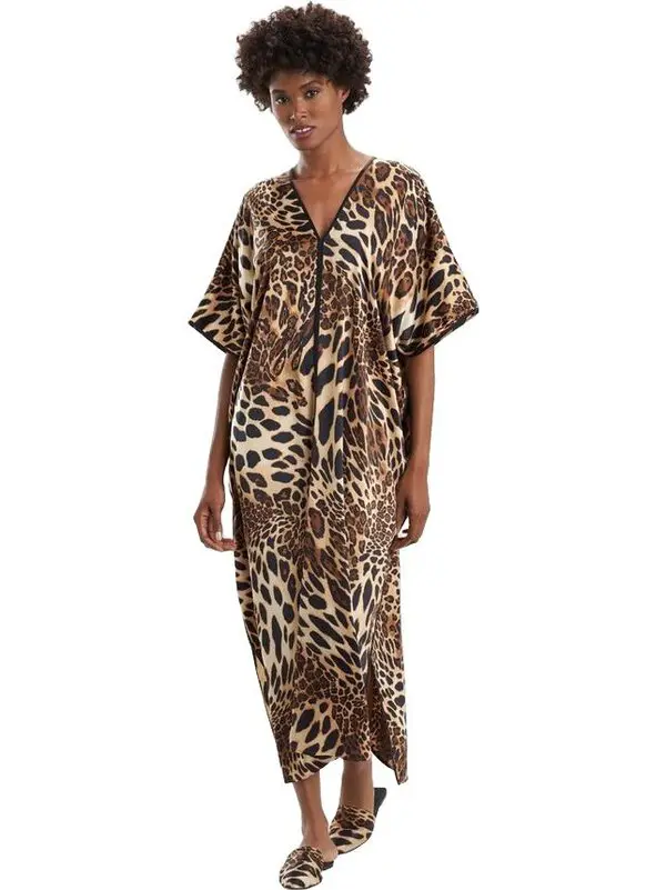 Natori Luxe Leopard Printed Kaftan - Neutral