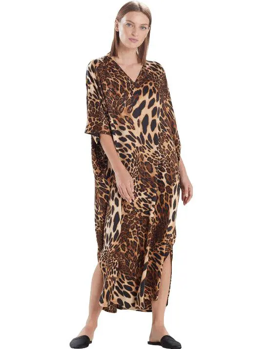 Natori Luxe Leopard Zip Caftan - Neutral