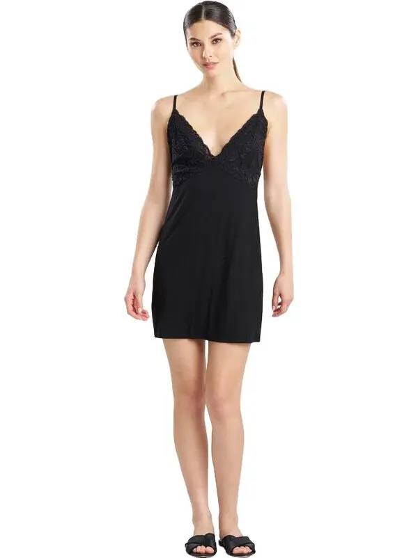 Natori Feathers Essentials Lenzing Ecovero Viscose Lace Chemise - Black