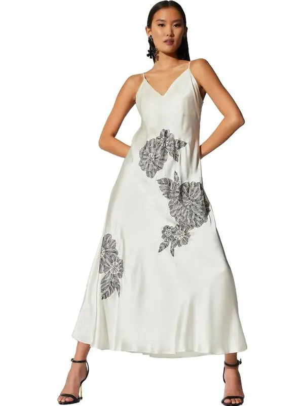Natori Couture Miyoshi Embroidered Silk Slip Dress - White