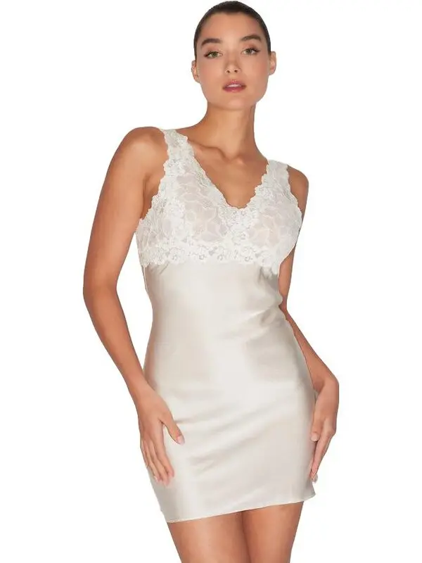 Natori Rose Parfait Lace V-neck Chemise - White