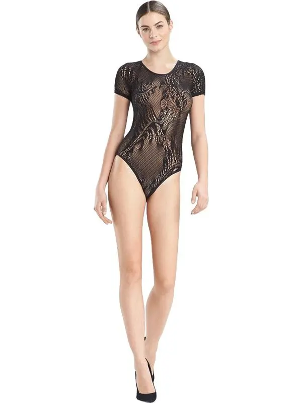 Natori Feathers Short Sleeve Bodysuit - Black