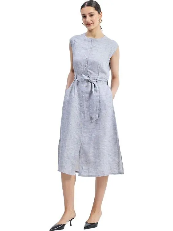 REISTOR Back Cut Out Linen Dress - Stripe