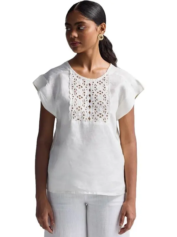 REISTOR Boxy Hemp Top With Lace Detail - Red