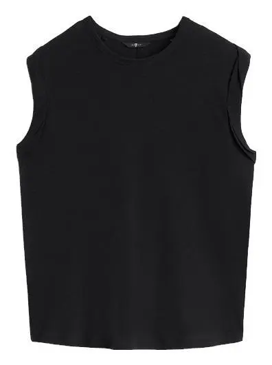 7 For All Mankind Linen Blend Muscle Tee - Black
